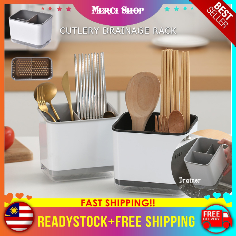 MS Double Layer Cutlery Holder Chopstick Spoon Storage Box Utensil ...