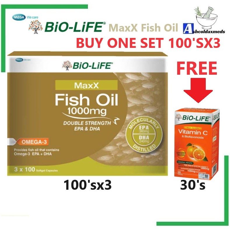 (FOC VIT C) Biolife Maxx Fish Oil High Strength 100s/100sx3 EXP08/2025 ...