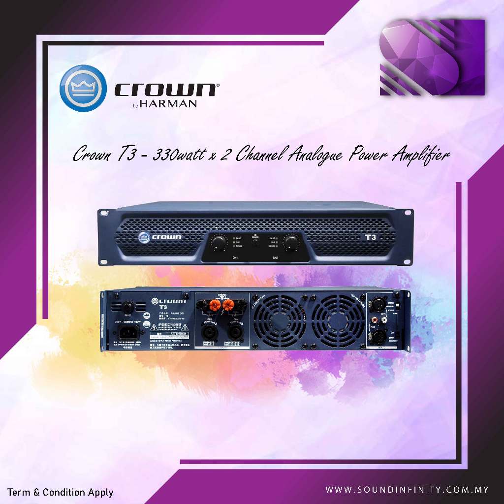 Crown T3 - 330watt 2 Channel Analogue Power Amplifier 330watt | Shopee ...