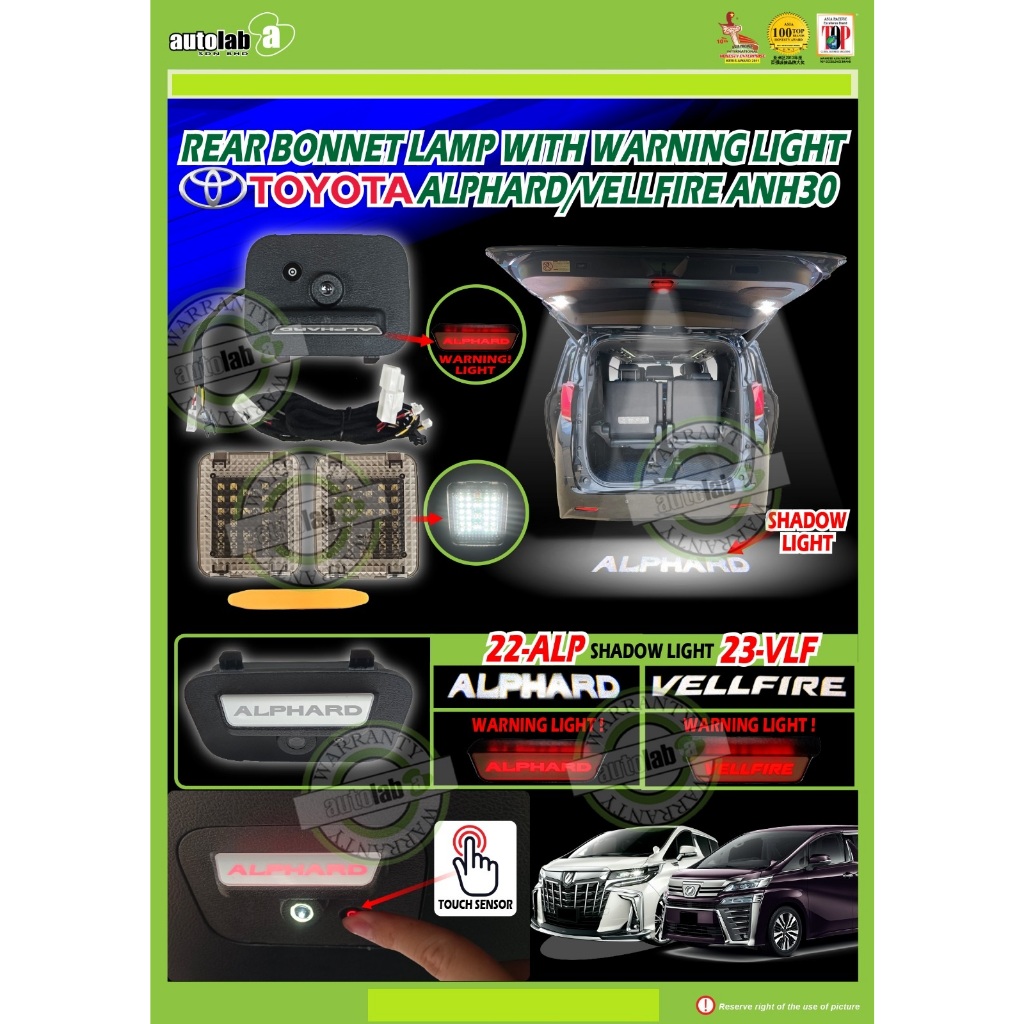 Toyota Alphard Vellfire agh30 anh30 2015-2023 Rear Bonnet lamp warning ...