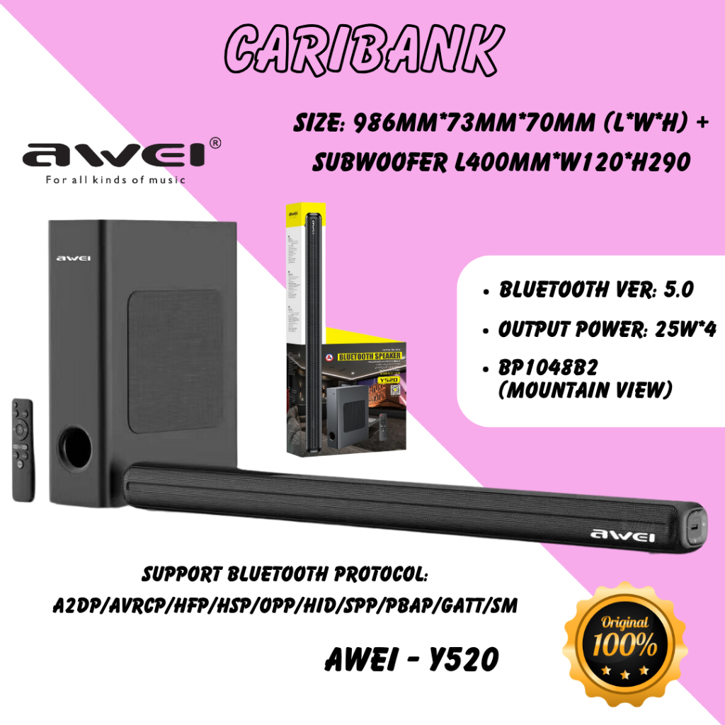 AWEI Y520 Home Theater TV Soundbar Wireless Bluetooth 5.0 Dual Speaker ...