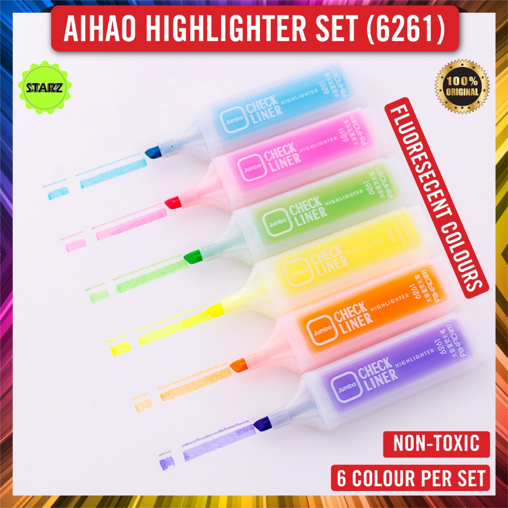Aihao Highlighter Pen Set (6pcs Per Set) Chisel 1-5mm Assort Colors ...