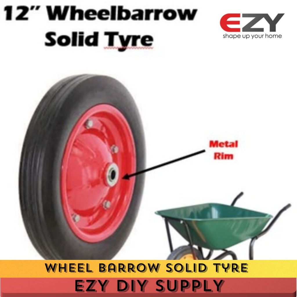 Solid Wheel Tayar Mati Kereta Sorong Tolak Roda 12inch x 3inch Wheel ...