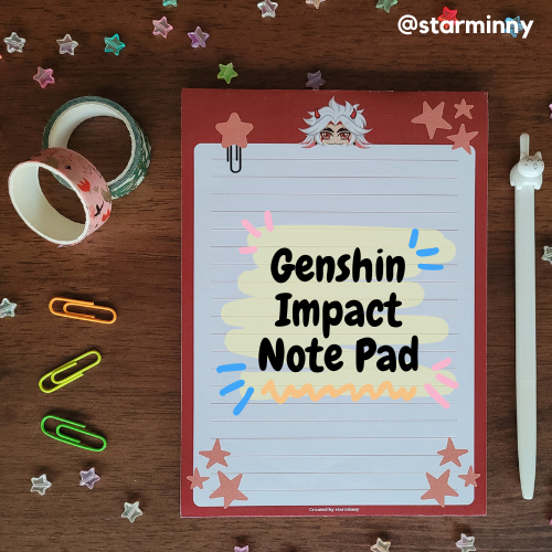 Genshin Characters Note Pad 50 sheets | Multi Design | Multi Colored ...