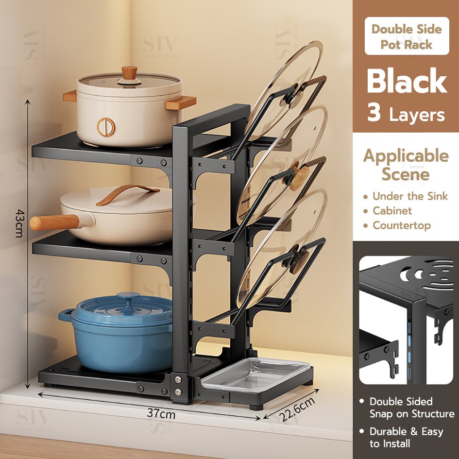SIV 2-5 Tiers Adjustable Pot and Pan Rack Organizer Rak Bawah Sinki ...