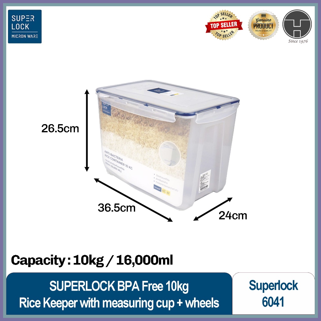 [TeoHin] 5kg /10kg Micronware Super Lock Series Rice Keeper with wheels, measuring cup, BPA free ...