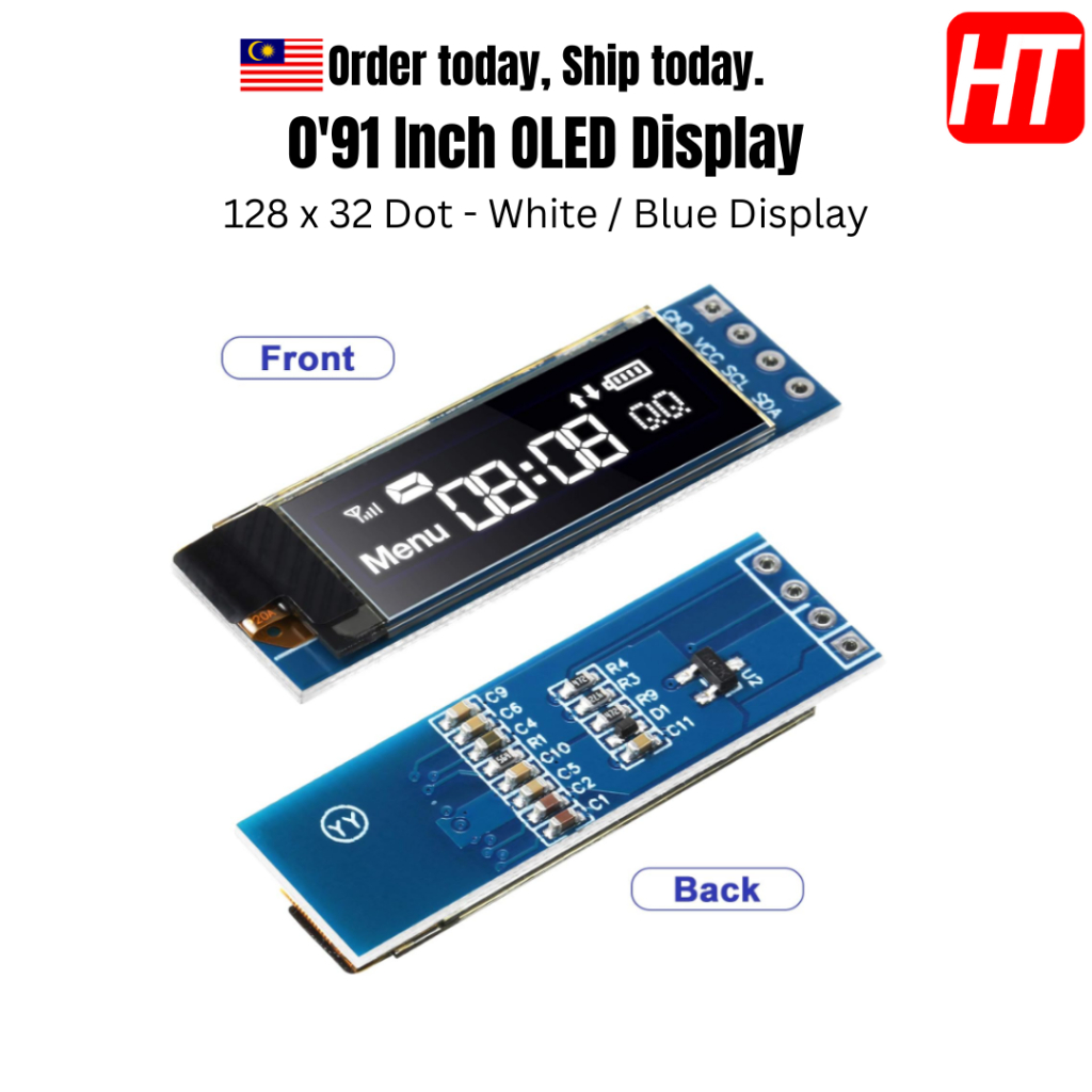 [1PC] I2C Display Module 0.91" (128x32)-dot OLED Display Module I2C ...