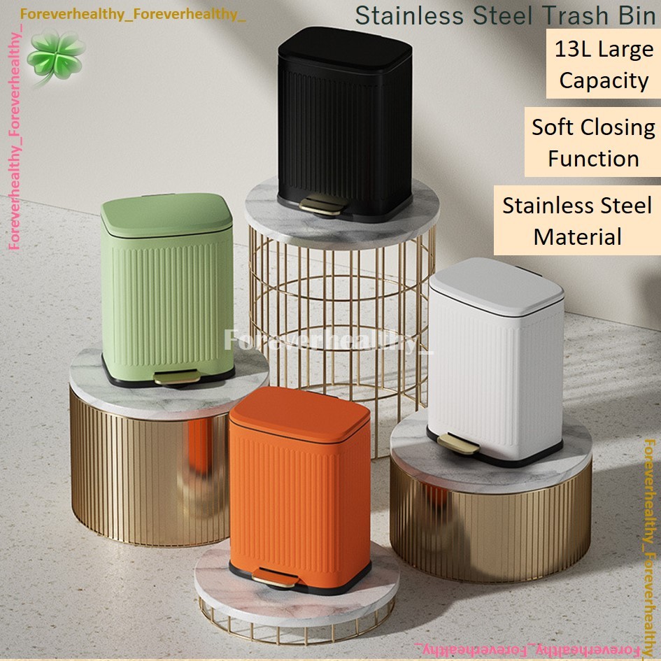 Stainless Steel Trash Dustbin 13L Muji Nordic Touchless Slow Soft Close ...