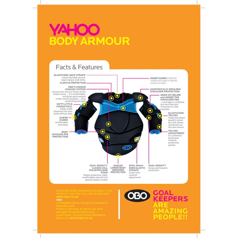 OBO YAHOO Body Armour Hockey Goalkeeper Chest Arm Guard Pelindung Badan Penjaga Gol Hoki ...