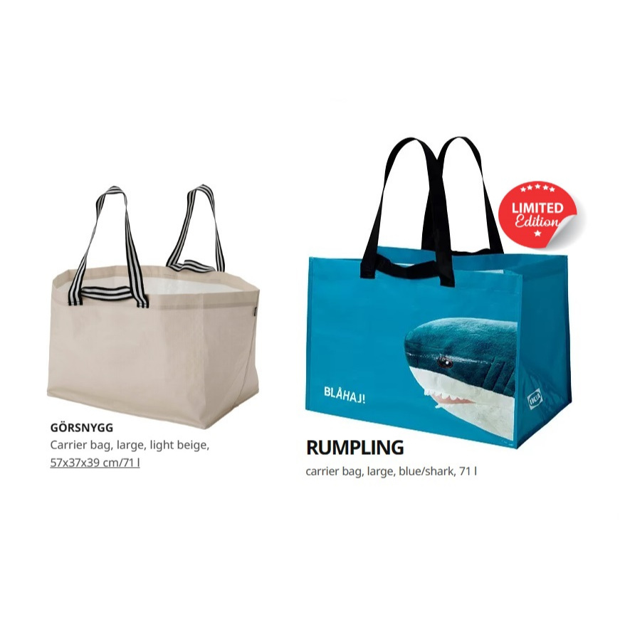 IKEA BLAHAJ Rumpling Carrier Bag / GORSNYGG Shopping Beg / Laundry ...