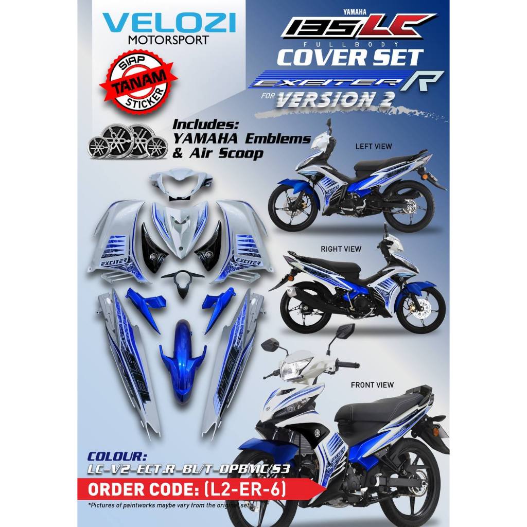 COVERSET YAMAHA LC LC135 V2 EXCITER R BLUE BIRU SILVER DPBMC S3 L2-ER-6 ...