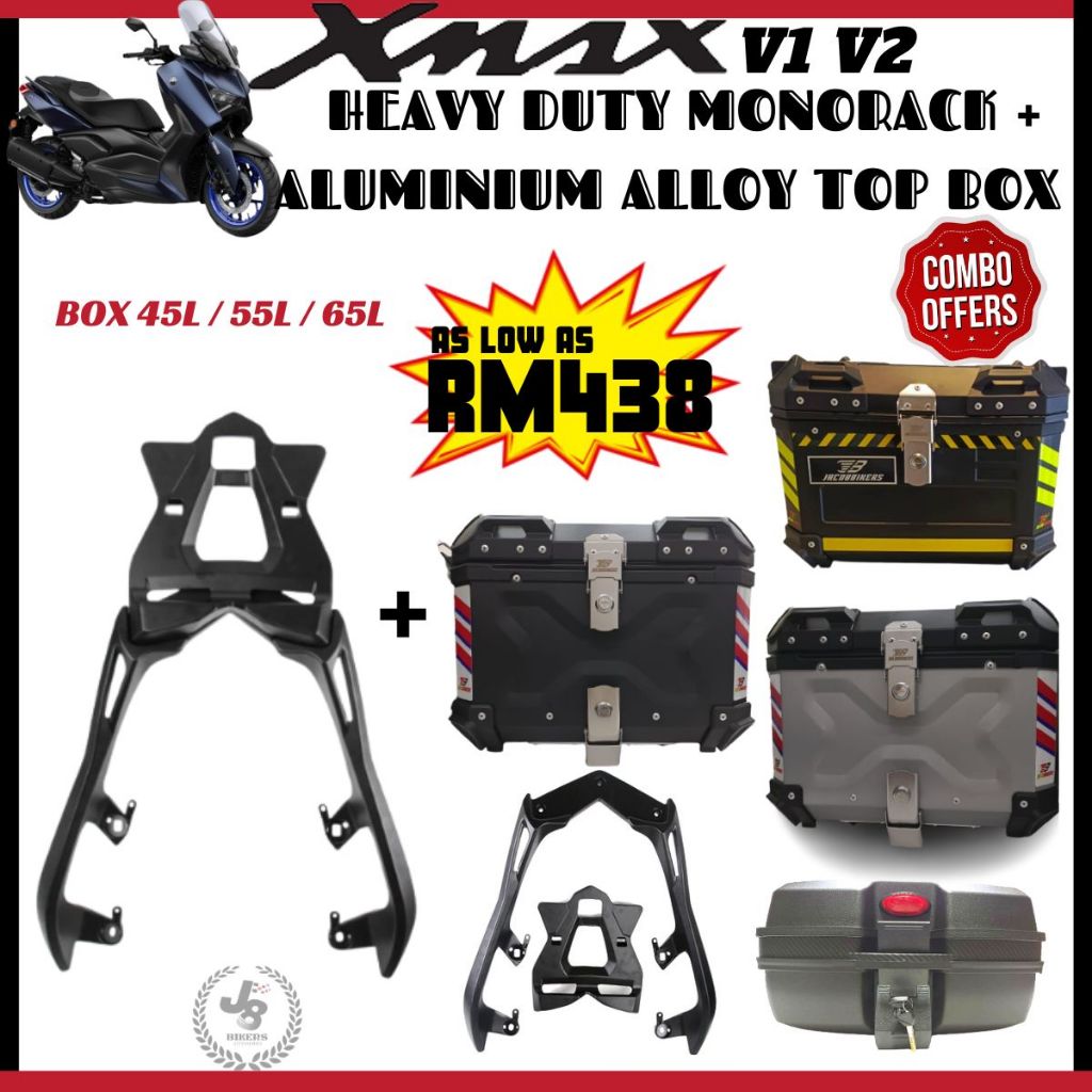 XMAX V1 V2 ABS Top Box 45L Aluminum Alloy Tail Box + tailstock shelf ...