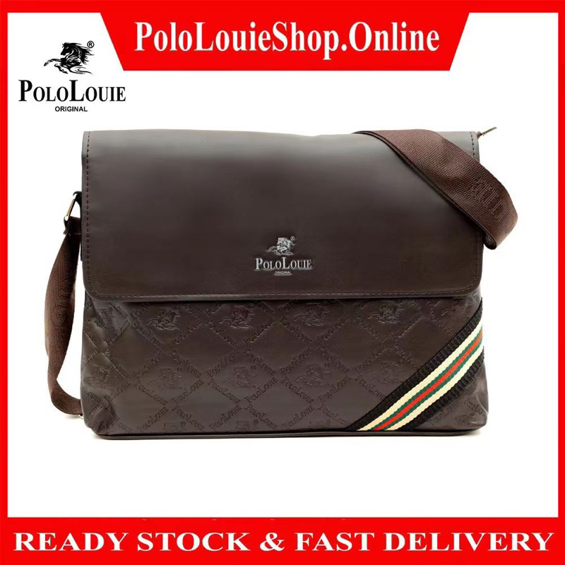 Original Polo Louie Men's Luxury Embossed Pattern Leather (L) Messenger ...