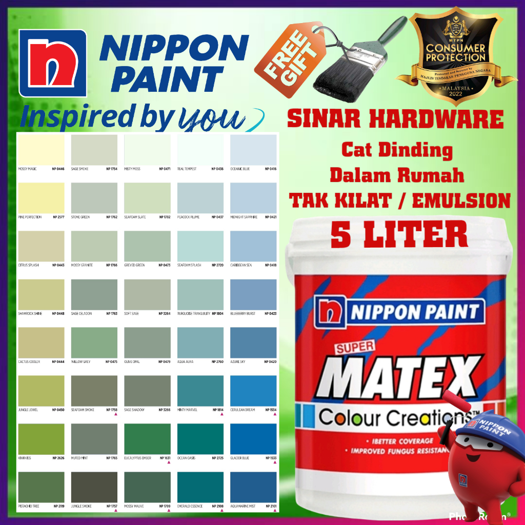 SINAR 5 LITER NIPPON MATEX MATT FINISH COLOUR CREATIONS /CAT DINDING DALAM TAK KILAT ( PAGE C ...