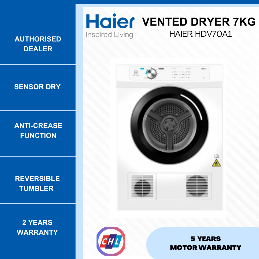 HAIER (AUTHORISED DEALER ) VENTED DRYER 7KG HDV70A1 - HAIER WARRANTY ...