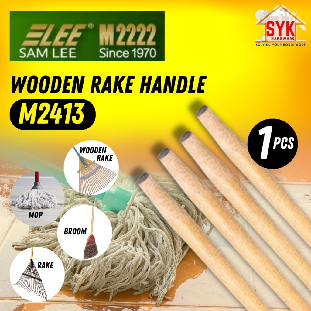 SYK SAMLEE M2413 4ft Rake Wood Handle Gardening Tools Metal Rake Broom Wooden Stick Handle ...