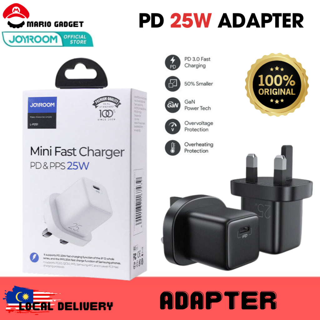 PD 25W Adapter JOYROOM L-P251 Mini Fast Charger USB-Type C PD&PPS 25W UK Plug (Black) | Shopee ...