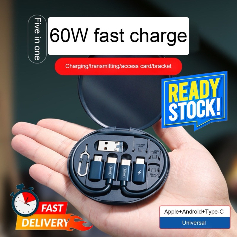 (NEW) 5 in 1 60W Fast Charging Data Cable Kit Multiple Portable Type-C ...