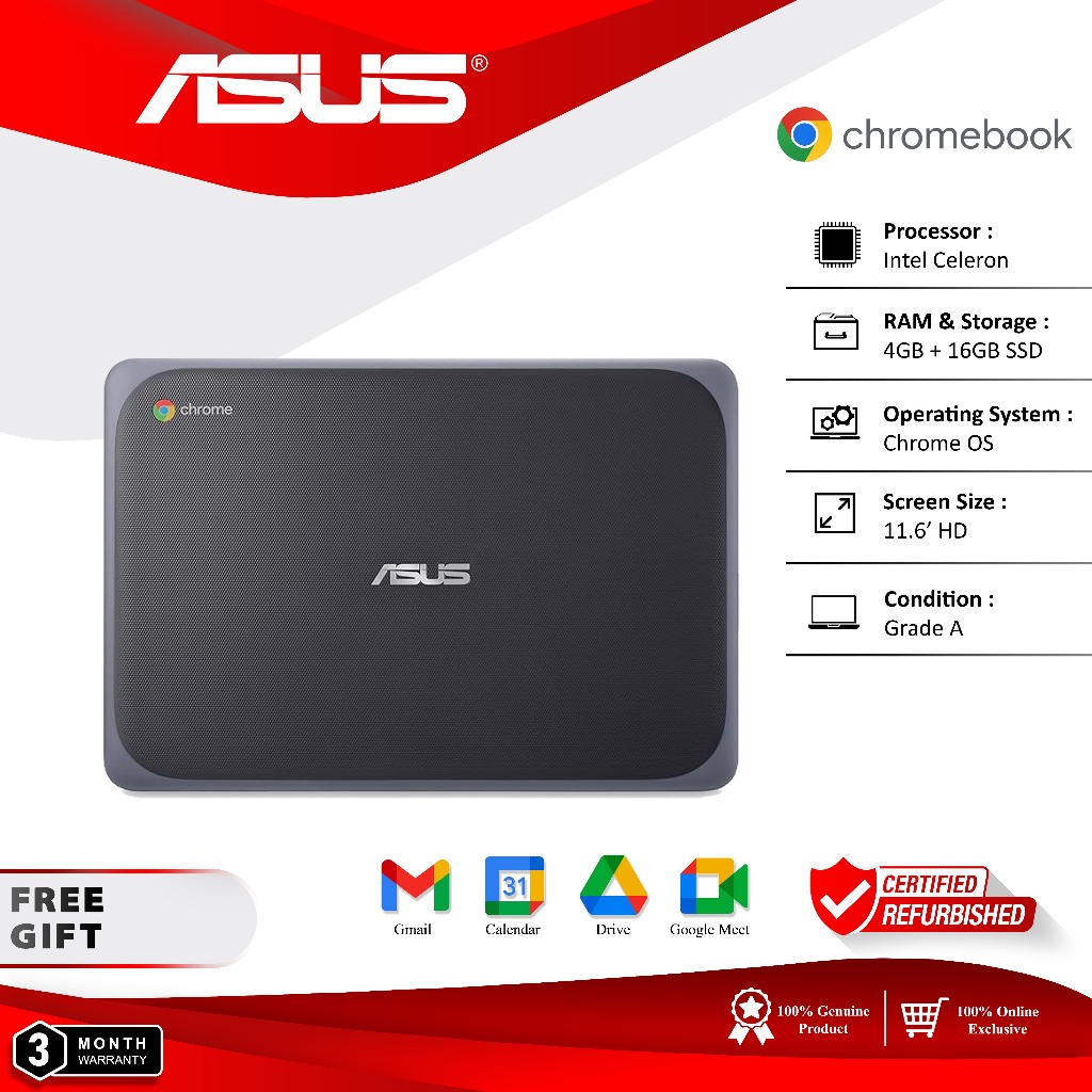 ASUS CHROMEBOOK C202s, Play Store Ram-4gb Ssd-16gb | Shopee Malaysia