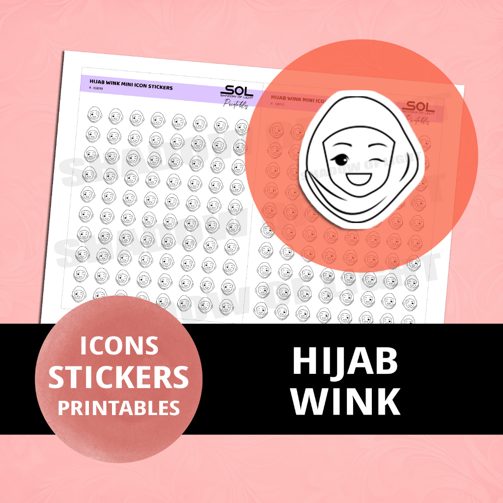 Printable Hijab Wink Icon Stickers | PDF | Planner Stickers | Hobonichi ...