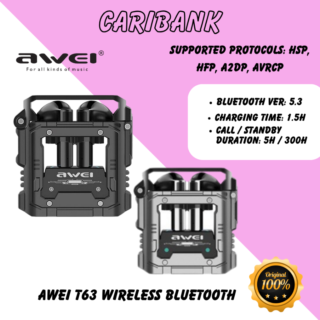 AWEI T63 Wireless Bluetooth Earphone Hifi Sound Headphones Mechanical ...