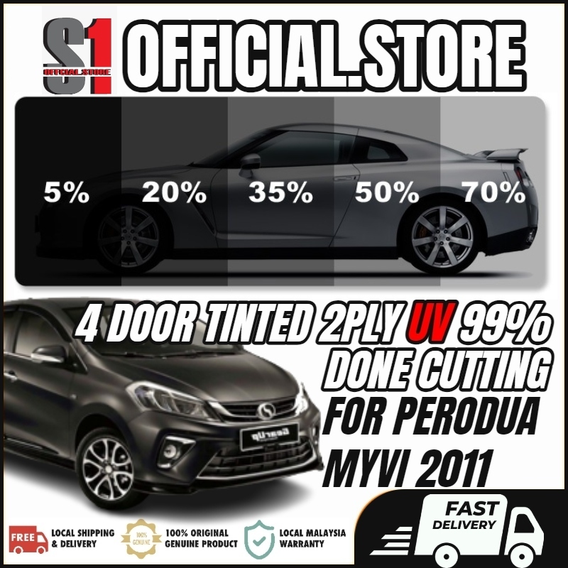 Perodua Myvi 2017-2022 4 Door Tinted 2PLY UV 99% Hitam(Gelap 30% 50% 65 ...
