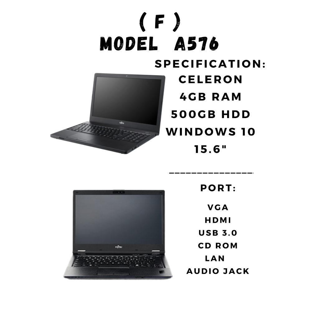 LAPTOP FUJITSU A576 MURAH MAMPU MILIK ( INTEL CELERON , 4GB RAM , 500GB ...