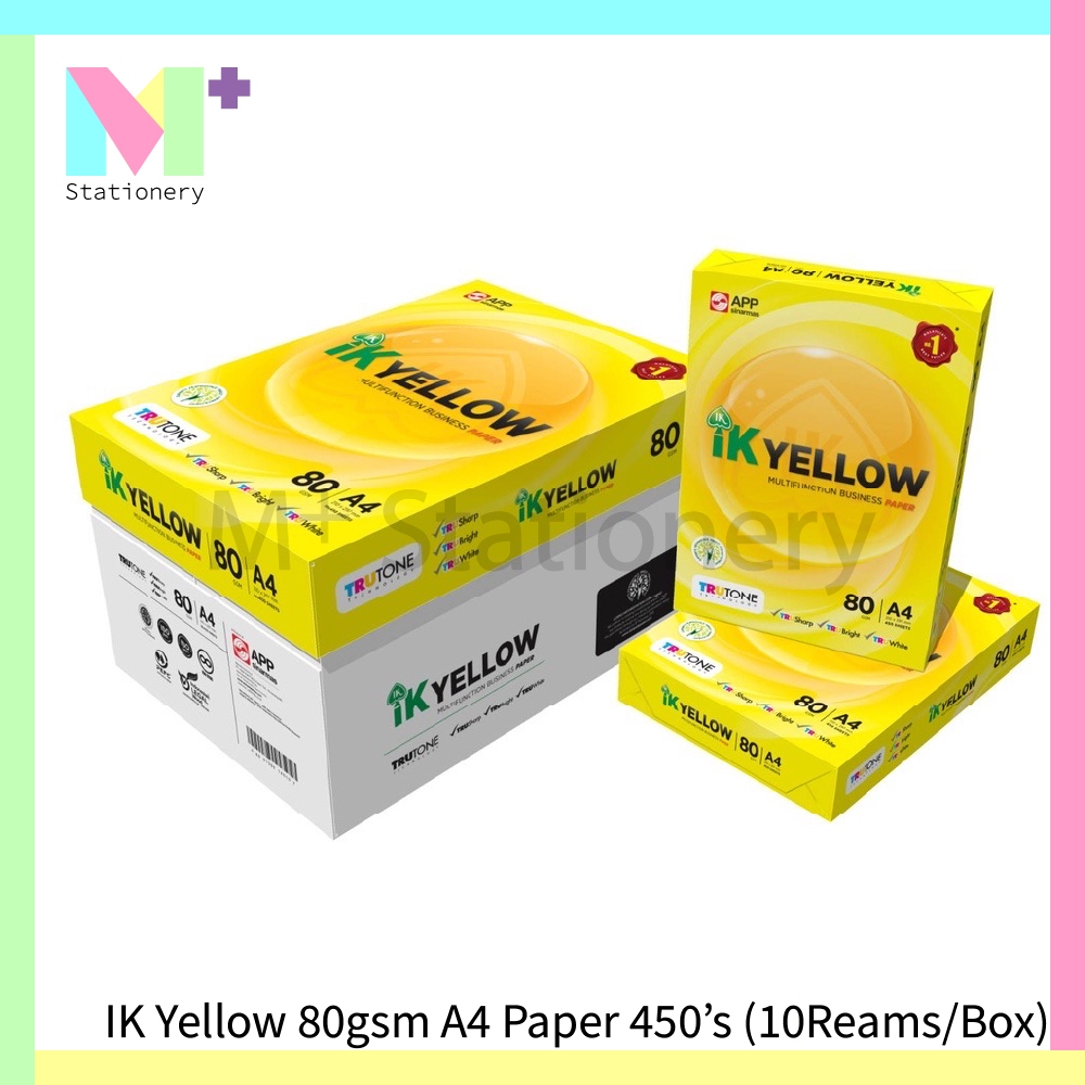 IK Yellow A4 Copier Paper 80gsm 450's (10reams / 1 Carton Box ) / 80gsm ...