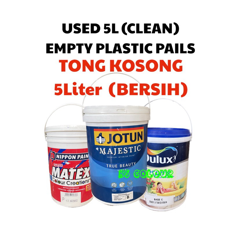 Used Empty Plastic Pail 5L Recycle Paint Bucket Tong Cat Kosong ...