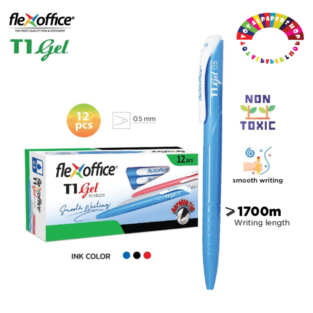 Flexoffice T1 GelPen 0.5/0.7,12pcs/box, Black/Blue/Red, Fine Point ...