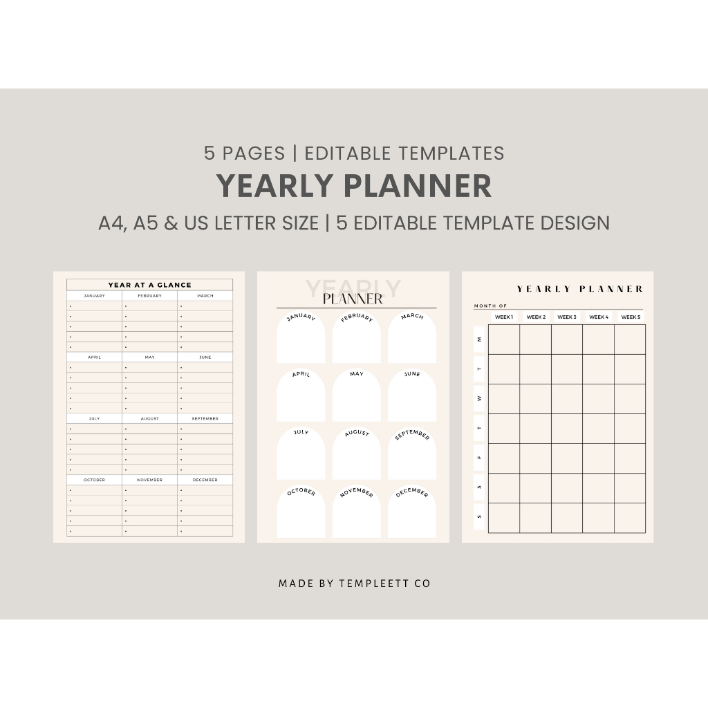 Yearly Planner | Printable Planner | PDF Planner | Digital Planner ...