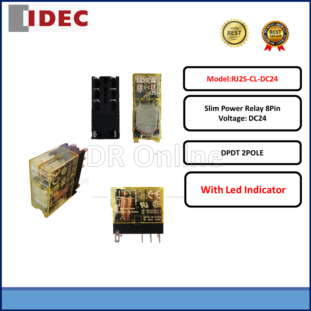 IDEC Relay 8Pin and 5PIN Flat With Led Indicator AC230 /24VDC RJ2S-CL ...