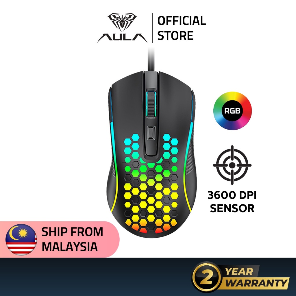 AULA S11 Wired Gaming Mouse 3600 DPI RGB Lighting Zero LAG Smooth Light ...