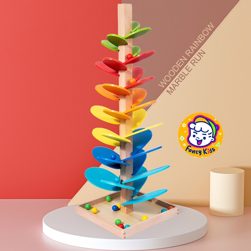 Large Wooden Rainbow Musical Tree/Marble Run Marble Track Game for Kids ...