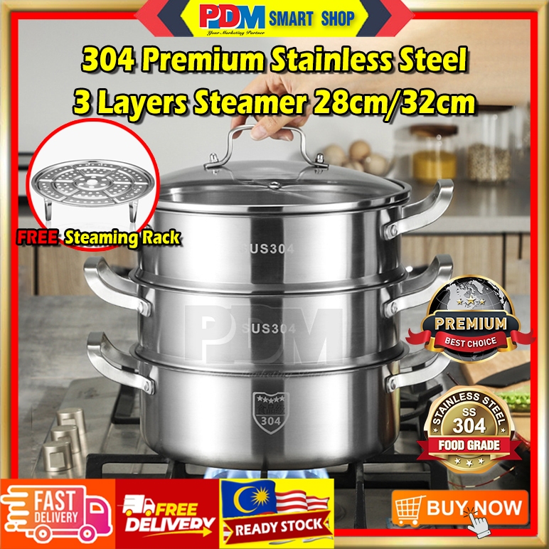 PDM Premium 304 Stainless Steel Three-layer Steamer Induction Cooker ...