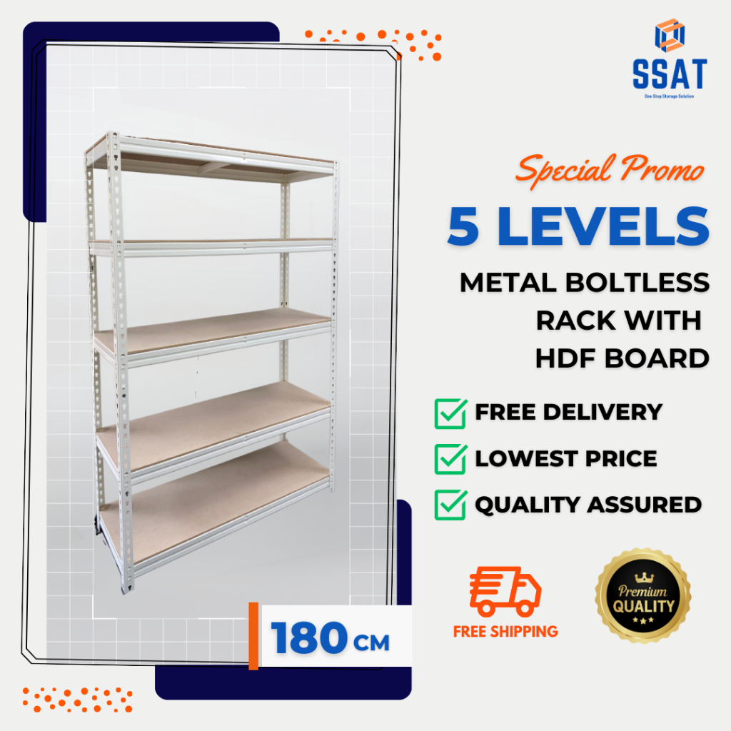 SSAT Adjustable Metal Boltless Rack Shelf 1800mm (H) 5 level SSE HDF ...