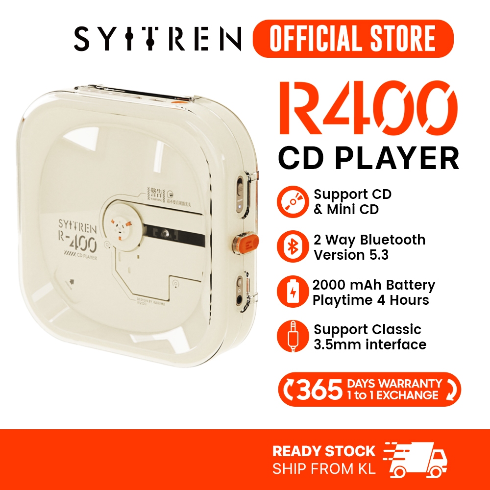 SYITREN R400 CD Player with Casing Battery 2 Way Bluetooth 5.3 Support ...