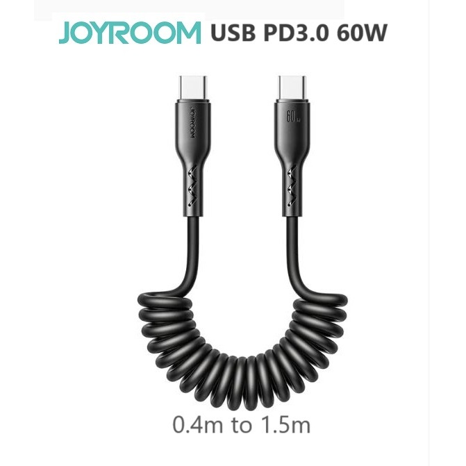 Joyroom A38 USB Type-C to Type-C USB-C to USB-C C2C 1.5m PD60W QC 4.0 stretchable Spring Coiled ...