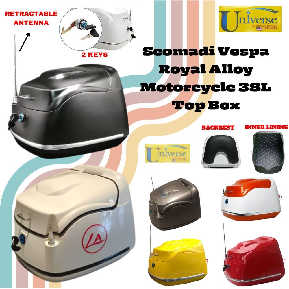 Universal 38L Scomadi Vespa Royal Alloy Motorcycle Top Box Moto Retro ...