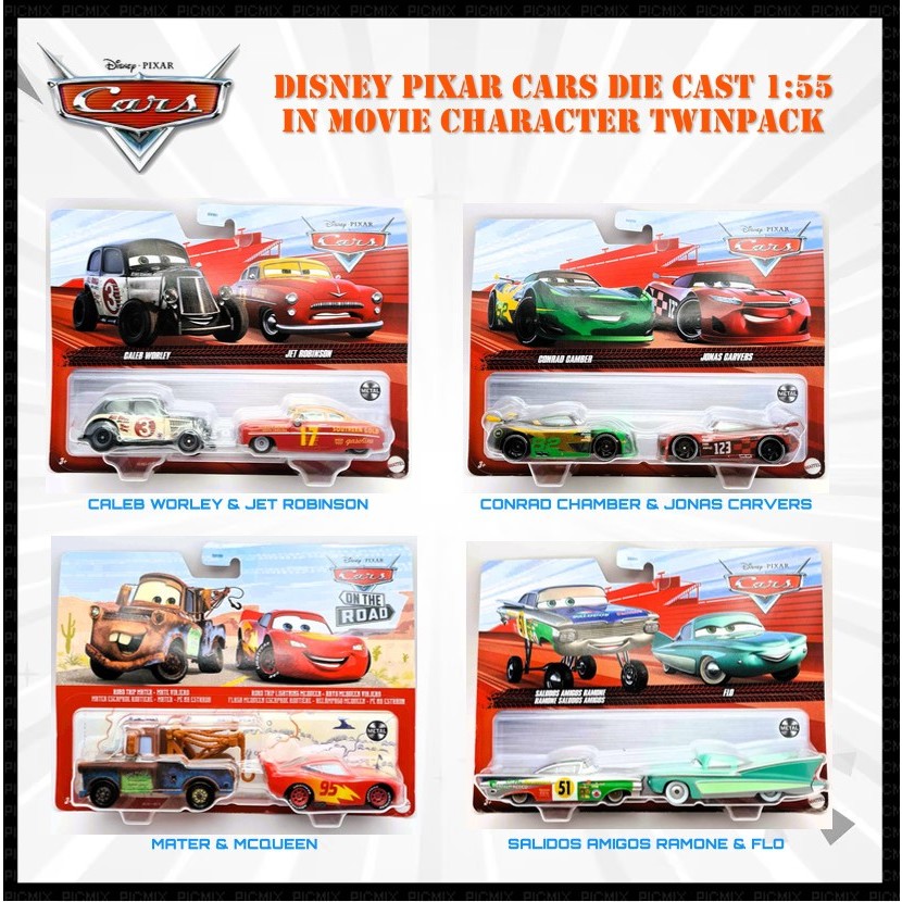 MATTEL DISNEY PIXAR CARS 1:55 Diecast In Movie Character TWINPACK Ready ...