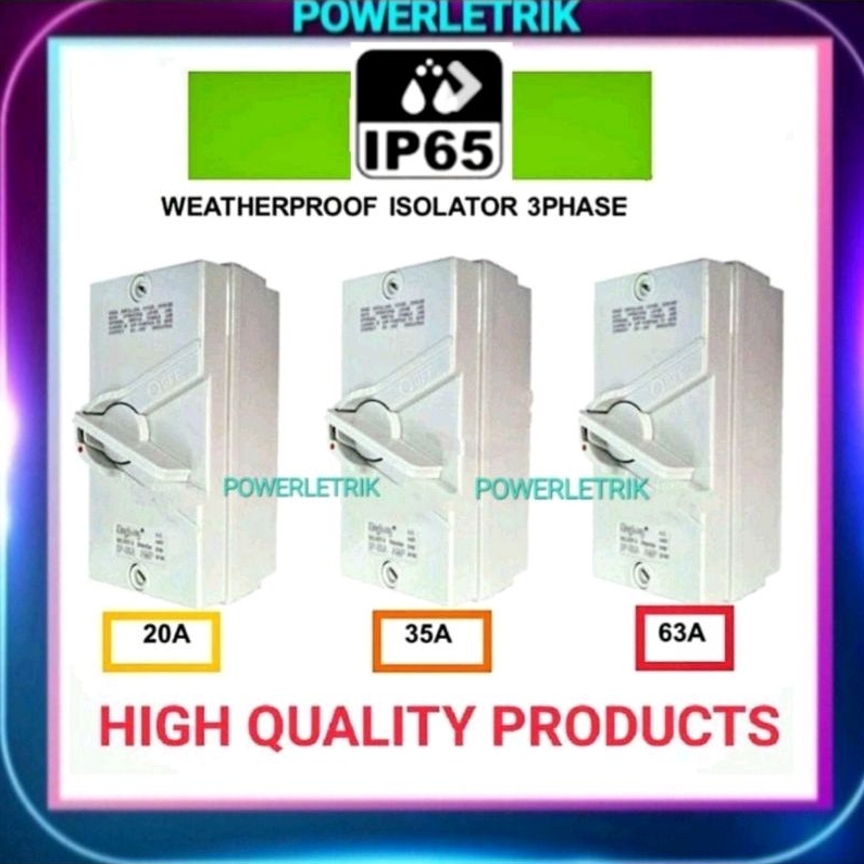⭐READY STOCK⭐IP65 20A 35A 63A 3 POLE WEATHERPROOF ISOLATOR / 3PHASE 20A 35A 63A SURFACE ON-OFF ...