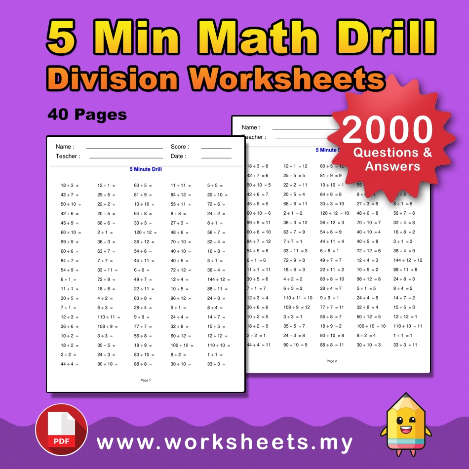 IGCSE Math [SOFTCOPY] 5 Min Drill Division Worksheets (Ans 1-12) Book 1 ...