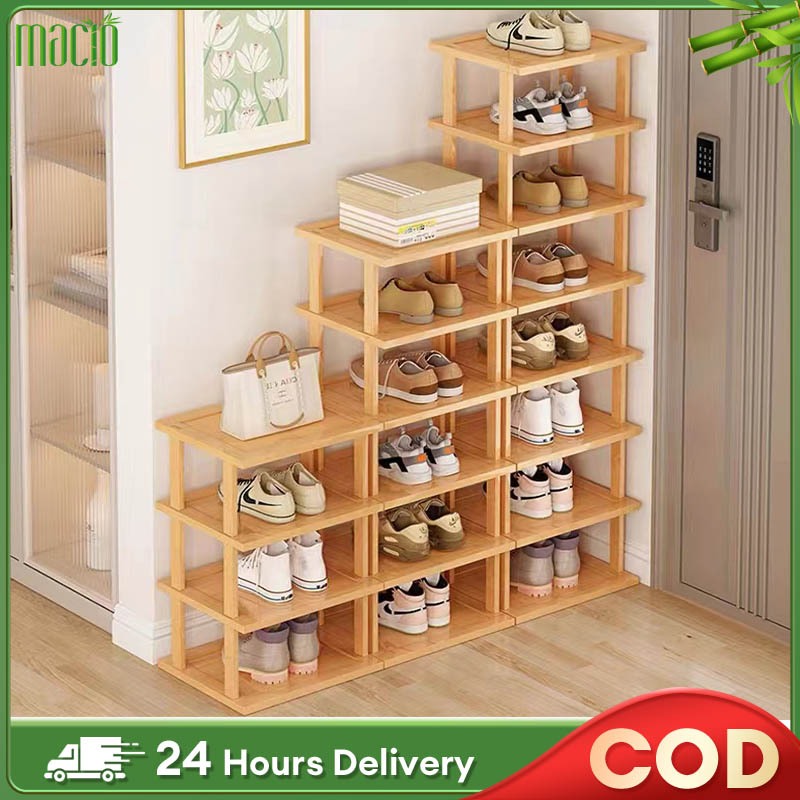 【In Stock】Bamboo Shoe Rack Rak Kasut Kayu 2-9 Layers Stackable ...