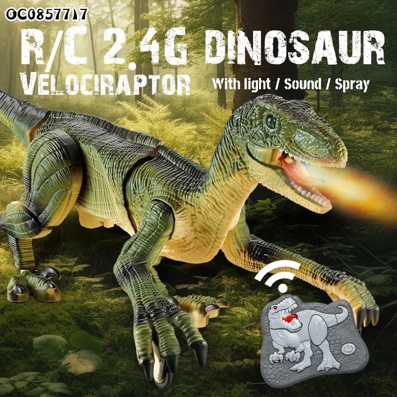 2.4G Simulation RC Dinosaur Walking Velociraptor Robot Toys With Music ...