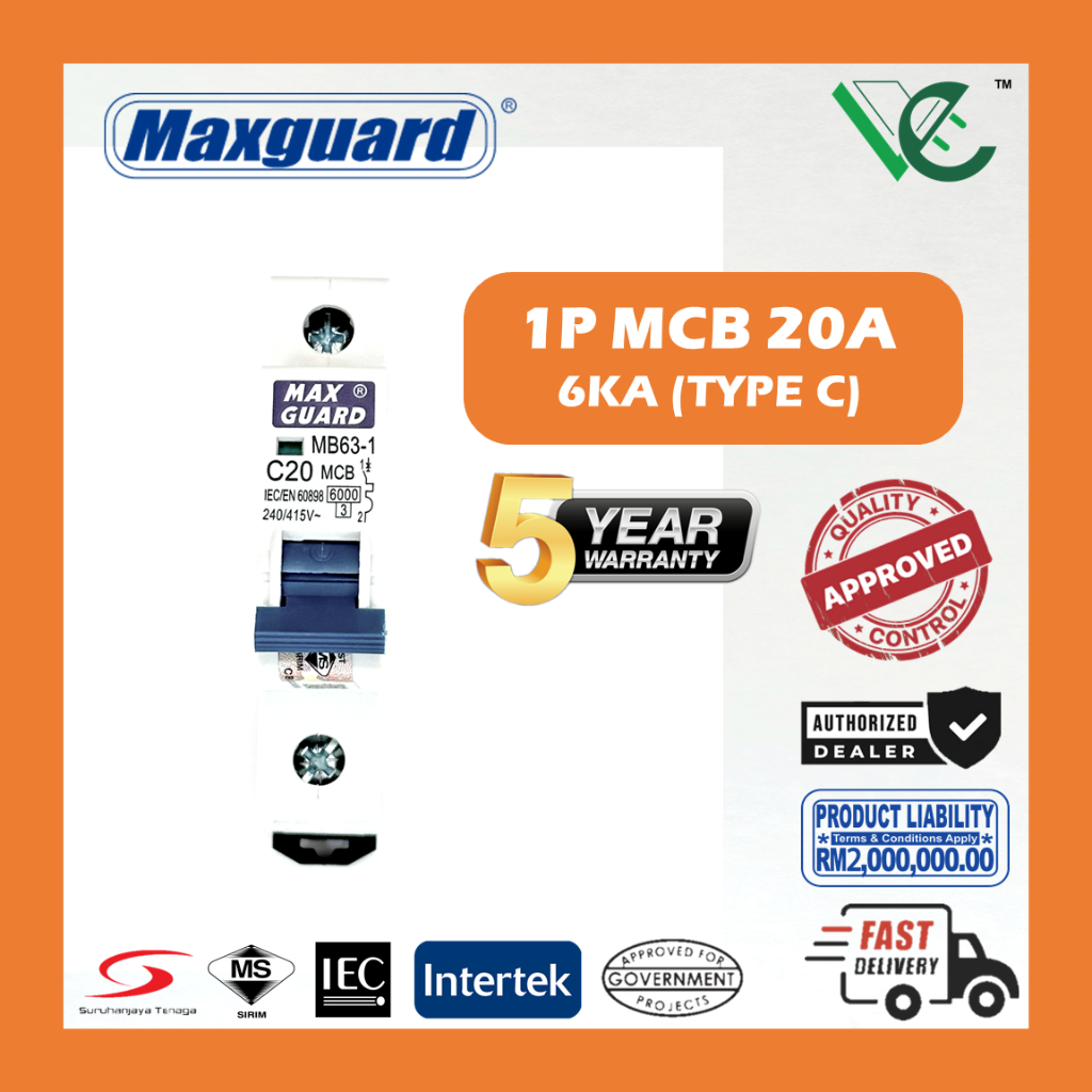 MAXGUARD 1P MCB 6KA 10A/20A/32A/40A MINIATURE CIRCUIT BREAKER (SIRIM) | Shopee Malaysia