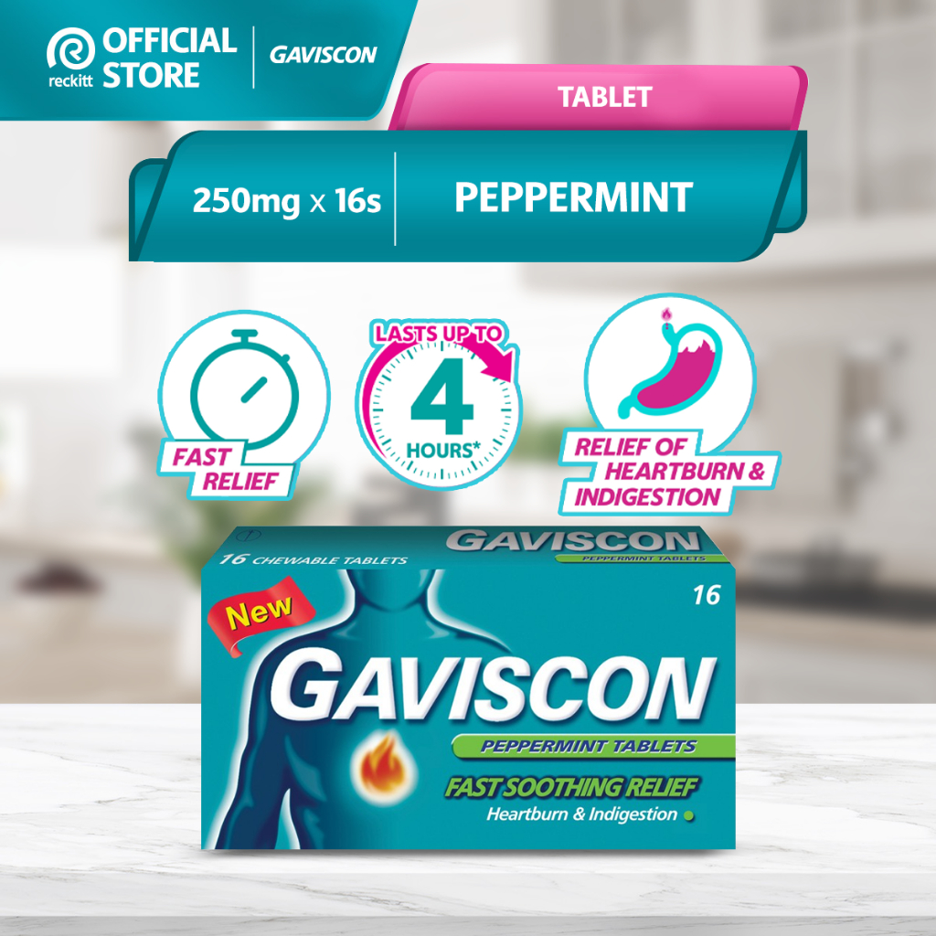 Gaviscon Peppermint Tablet 250mg X 16s Fast Soothing Relief From