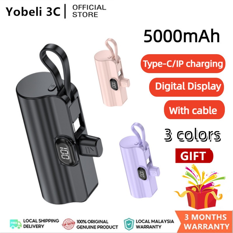 Capsule Mini PowerBank 5000mAh with Cable Type-C / iP Mini Emergency ...