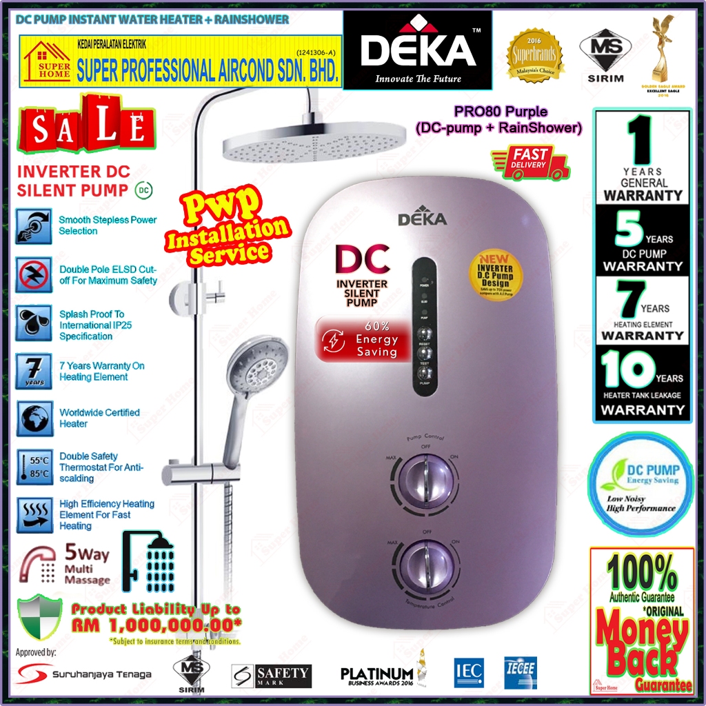 Deka Water Heater with Rain Shower PRO80 Series DC Inverter Silent ...