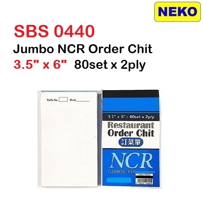 3.5" x 6" SBS Jumbo NCR Restaurant Order Chit 80set x 2ply ( 10book ...