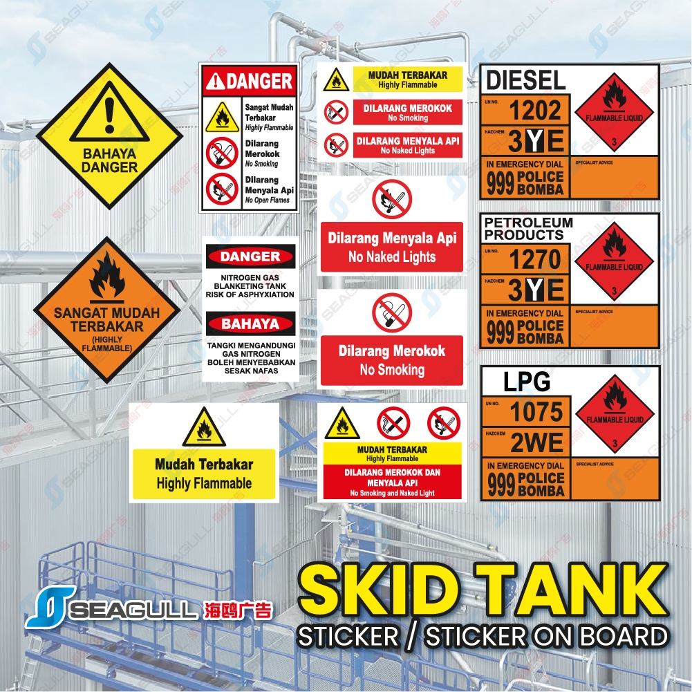 Skid Tank Sticker Mudah Terbakar Highly Flammable Petroleum Diesel Tank ...